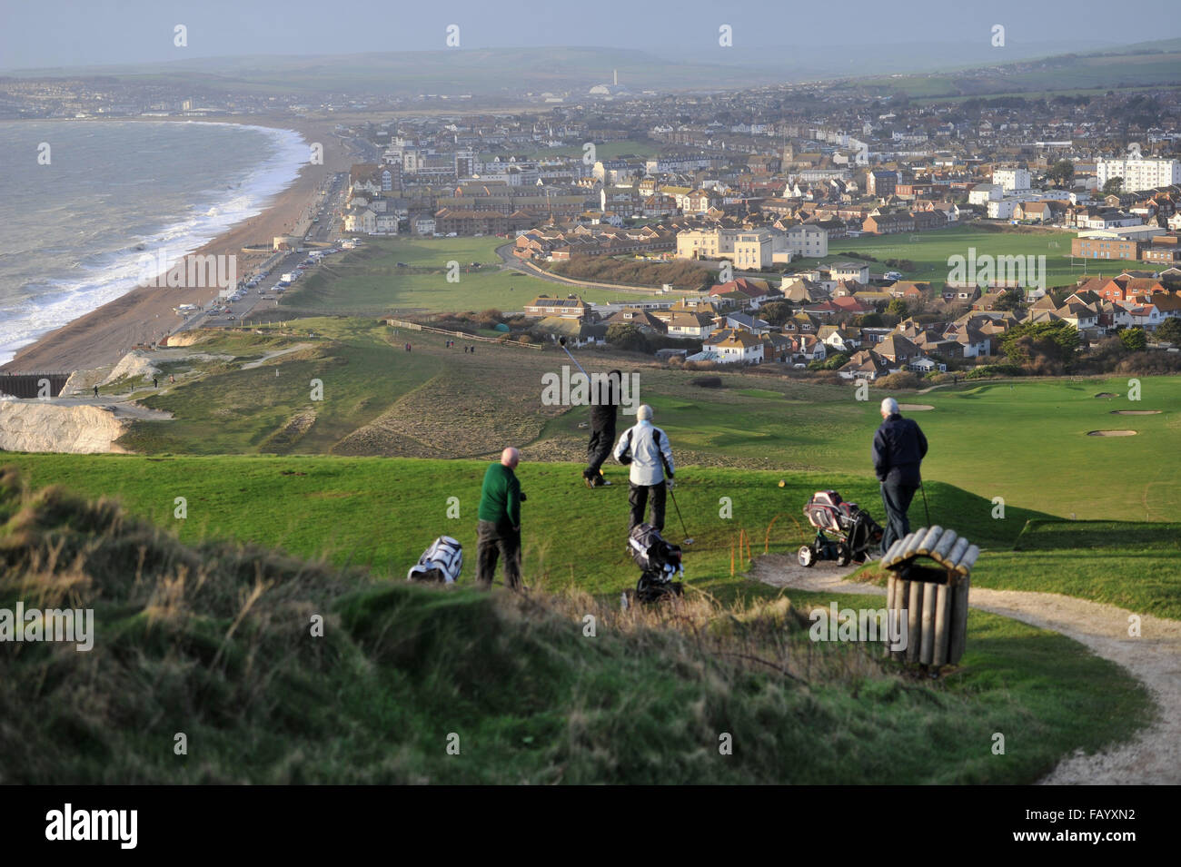 Golfers tee off at The Eighteenth Hole on Seaford Head Golf Course on ...