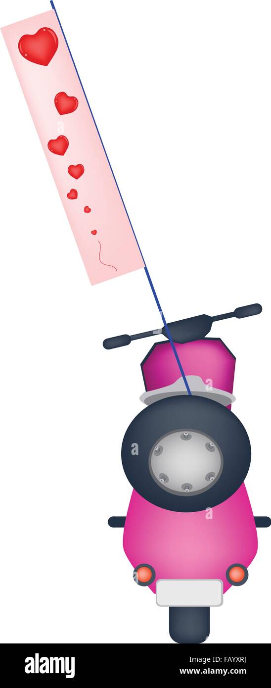 Love Concept, An Illustration of Pink Motorcycle with A Lovely Flag ...