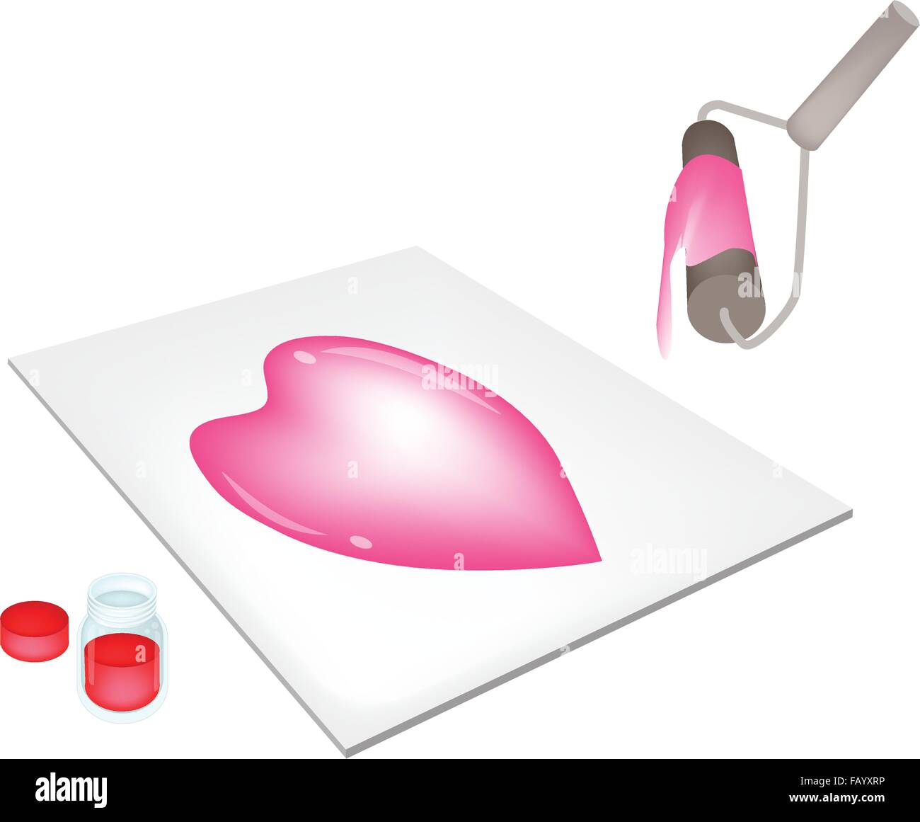 Love Concept, Artist Screen Printing Lovely Heart Shape By Paint Roller ...