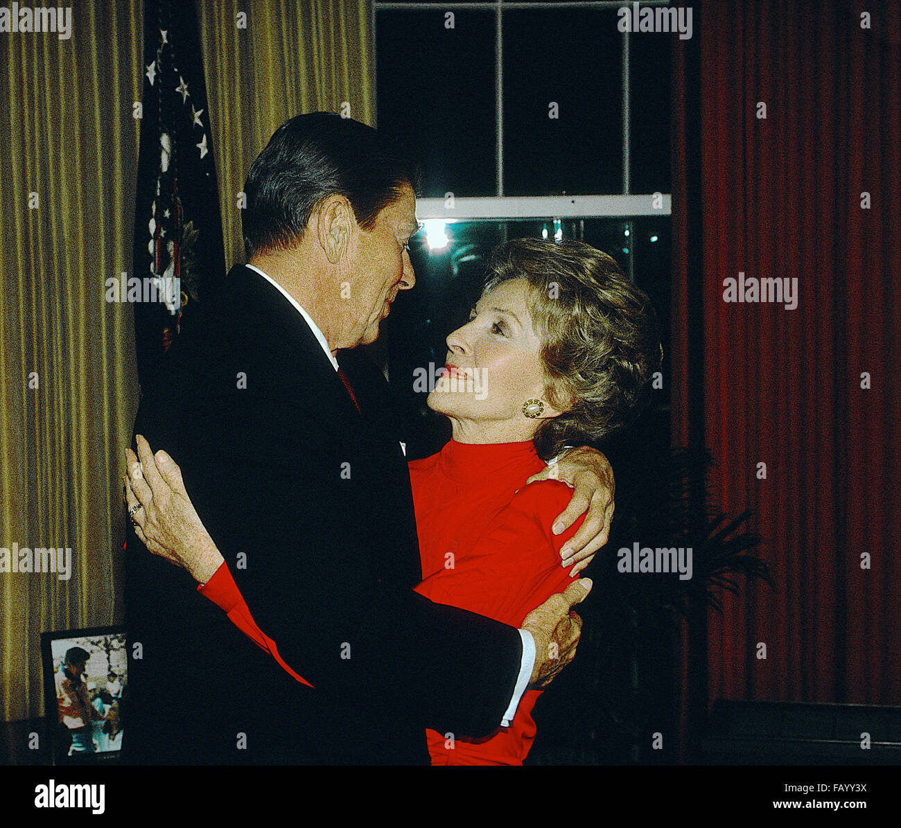 Washington, DC., USA, 29th January, 1984 President Ronald Reagan hugs ...