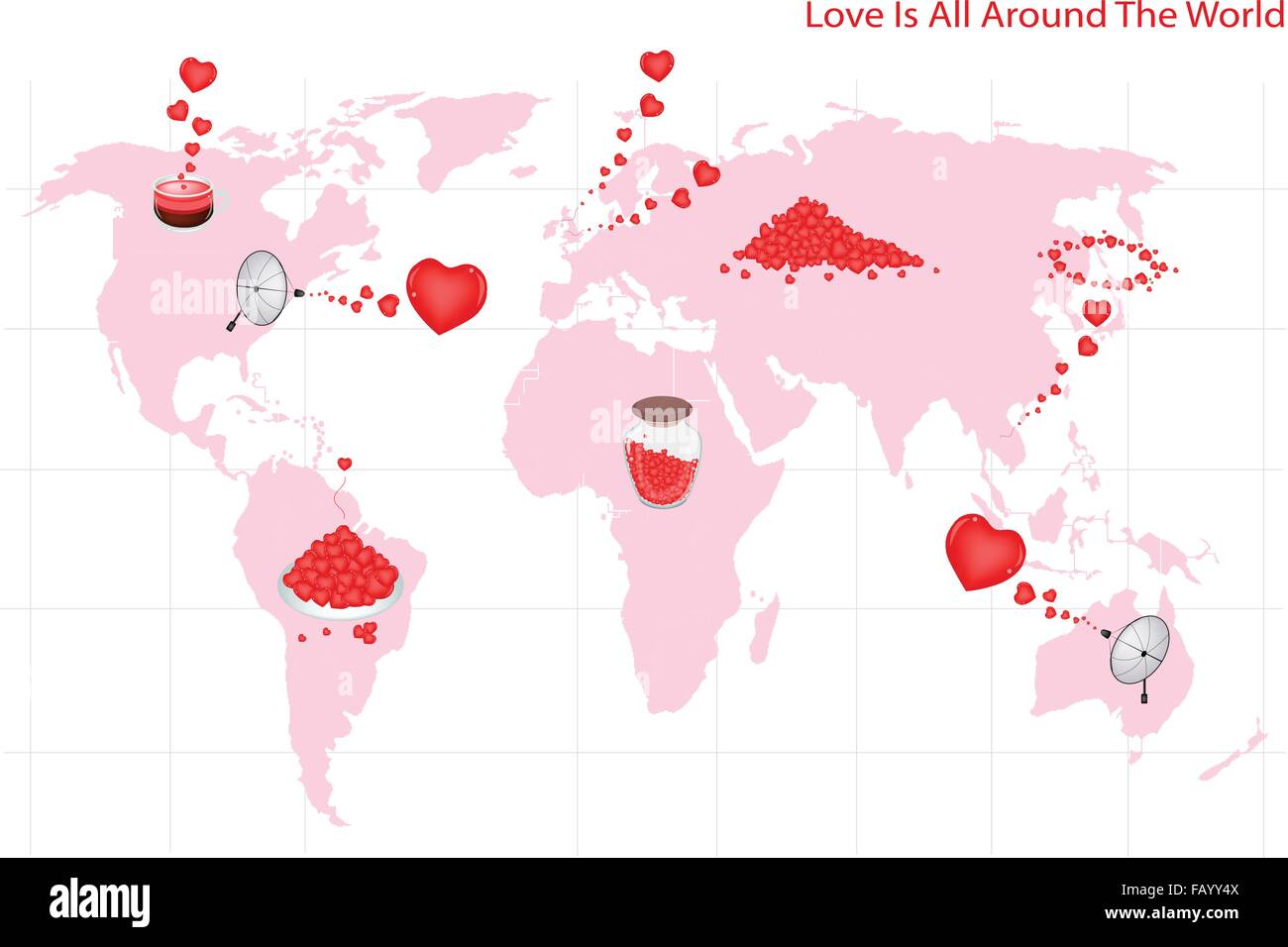 Love Concept, Detailed Illustration of A Pink Map of Heart Distribution ...