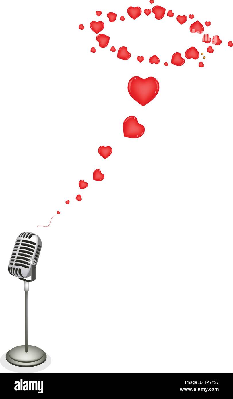 Love Concept, An Illustration Lovely Hearts Flying from Microphone on ...