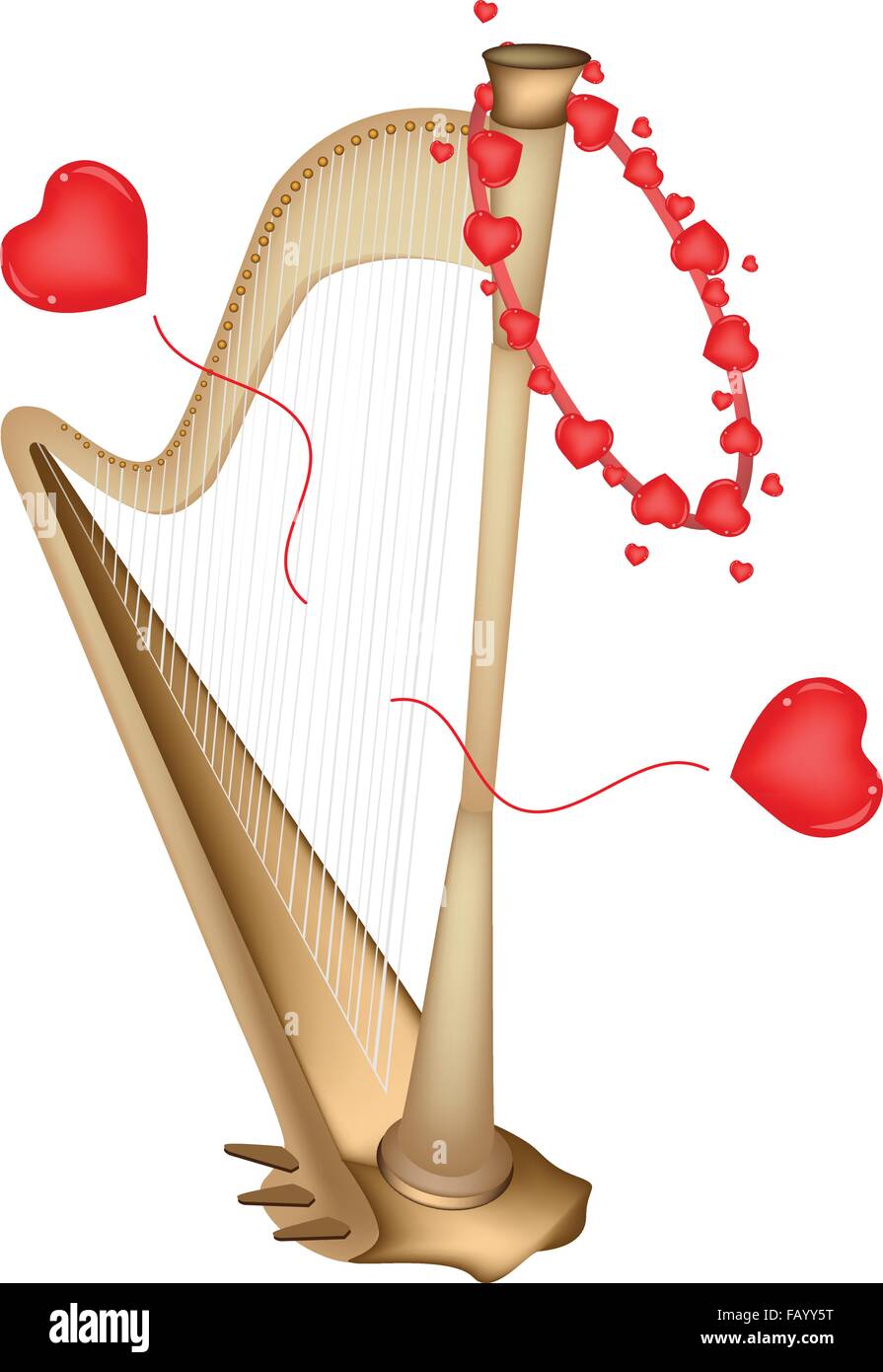 Love Concept, An Illustration of A Single Harp Playing A Romantic Music ...