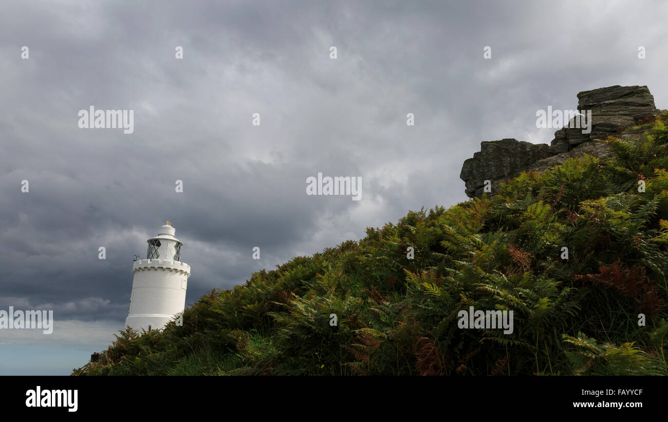 A lighthouse marks the end of the rugged Start Point headland, Devon ...
