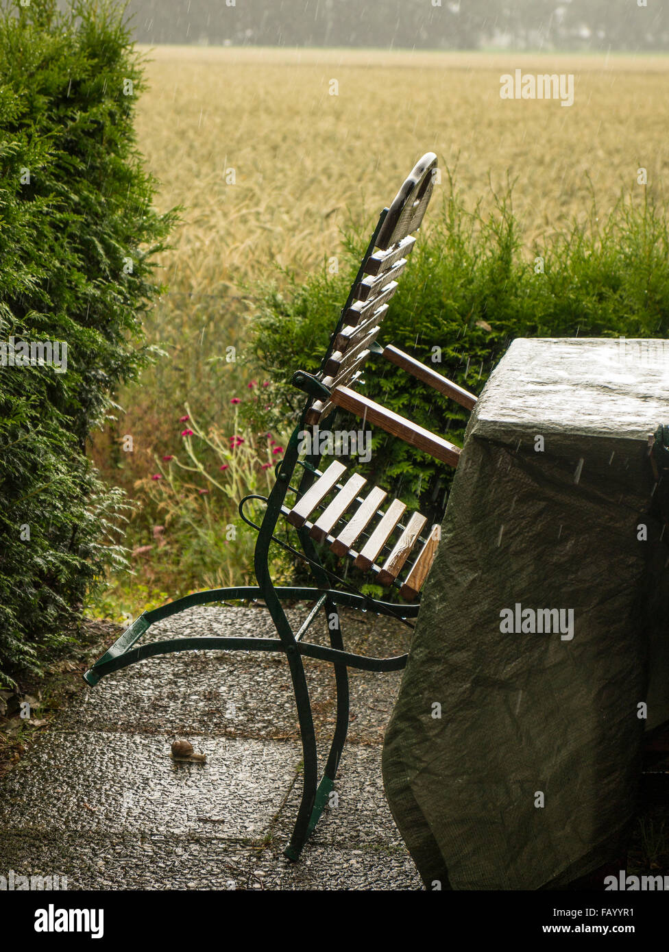 Gardenchair on a rainy day Stock Photo - Alamy