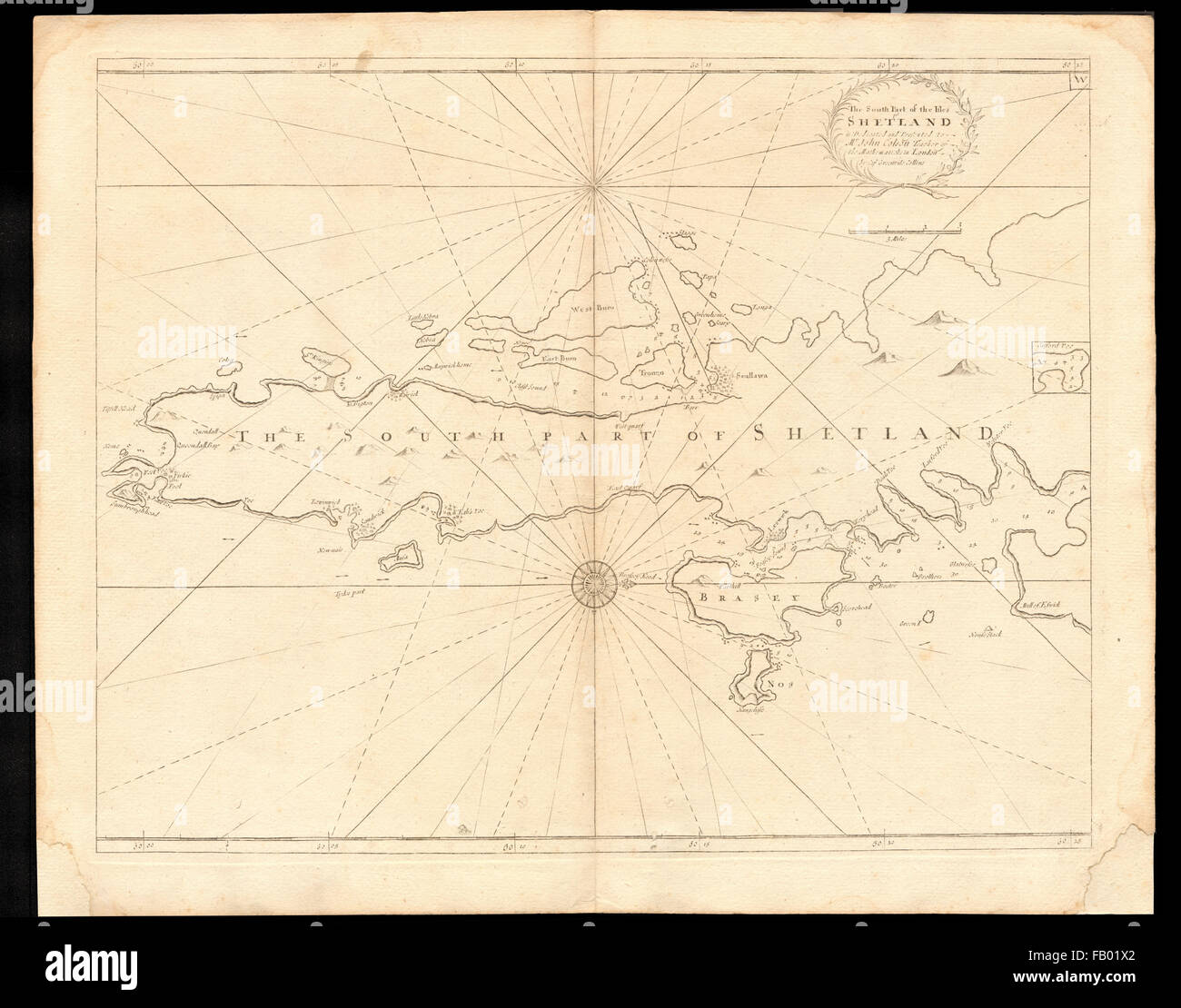 'The South Part of the isles of Shetland' sea chart. Lerwick. COLLINS ...