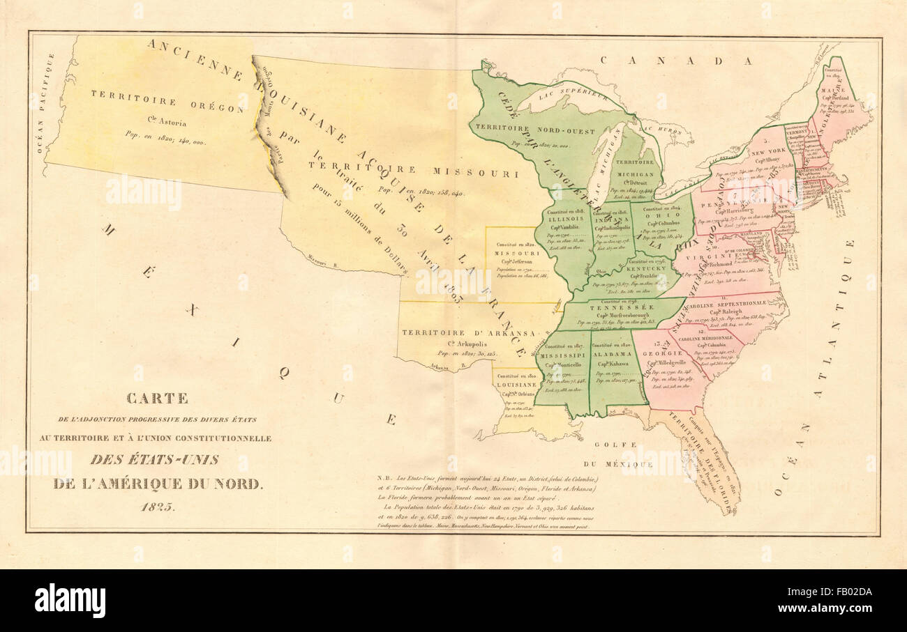 USA territorial development >1825. 24 states 6 territories + DC. BUCHON ...