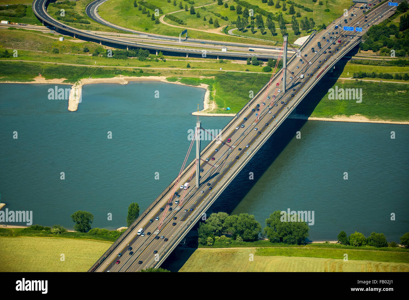 Aerial view, highway bridge closed to truck traffic, ailing motorway ...