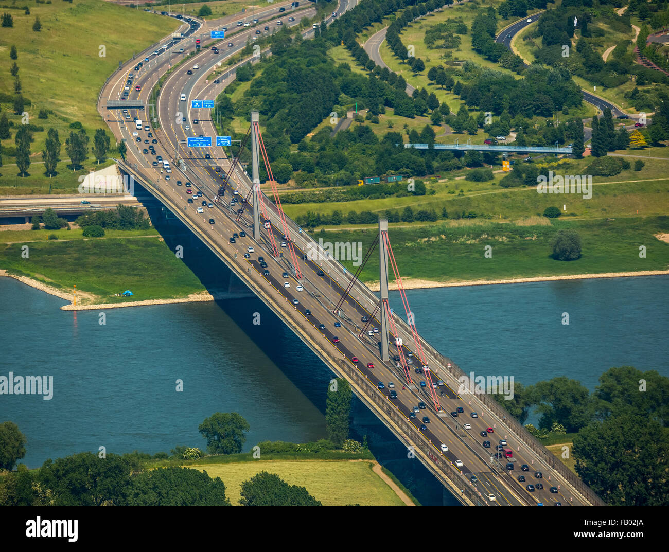 Aerial view, highway bridge closed to truck traffic, ailing motorway ...