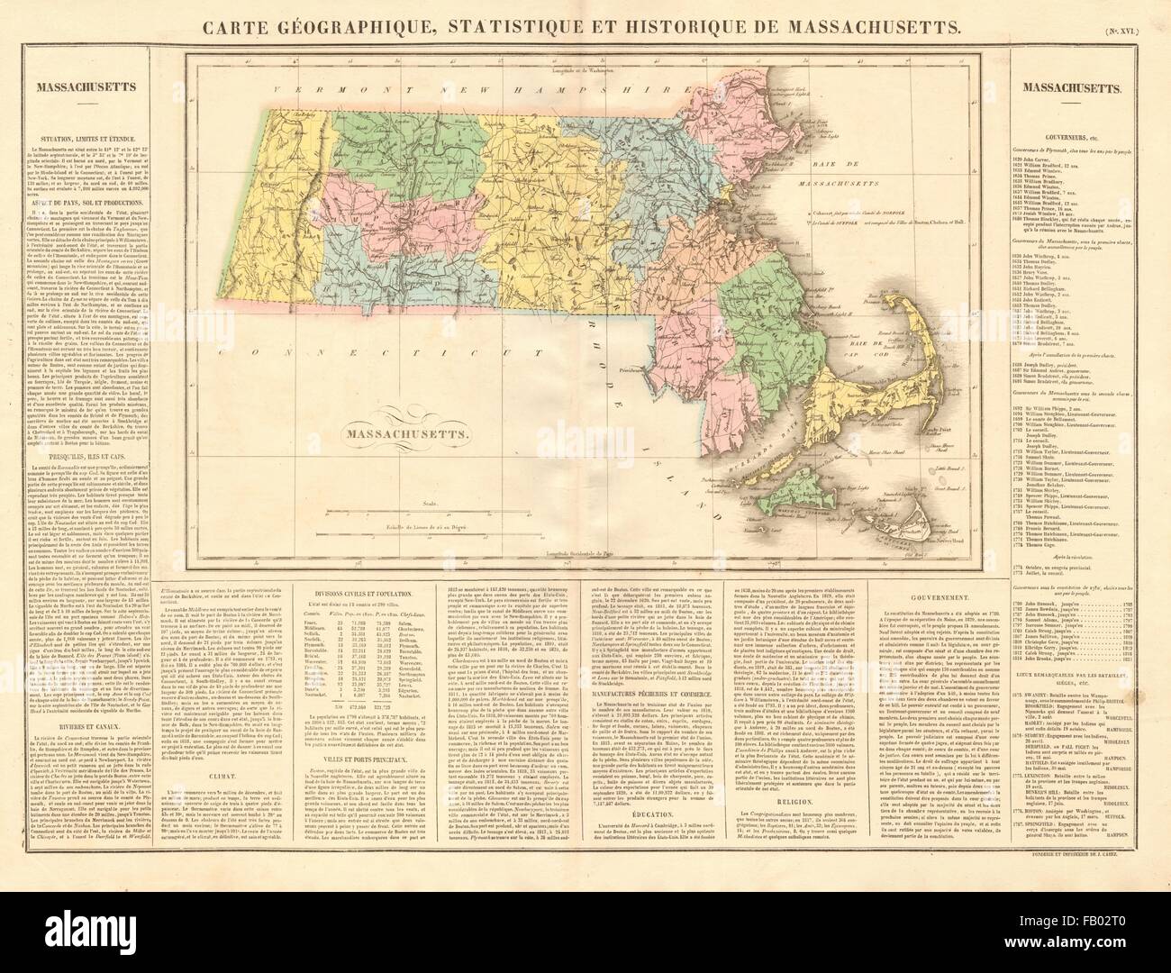 Massachusetts antique state map. Includes Boston Corner. Counties ...