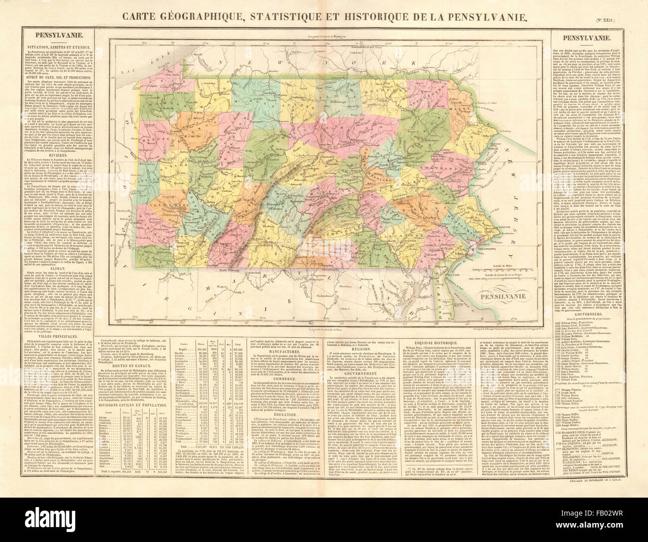 'Pensylvanie'. Pennsylvania state map. Includes the Delaware Wedge ...