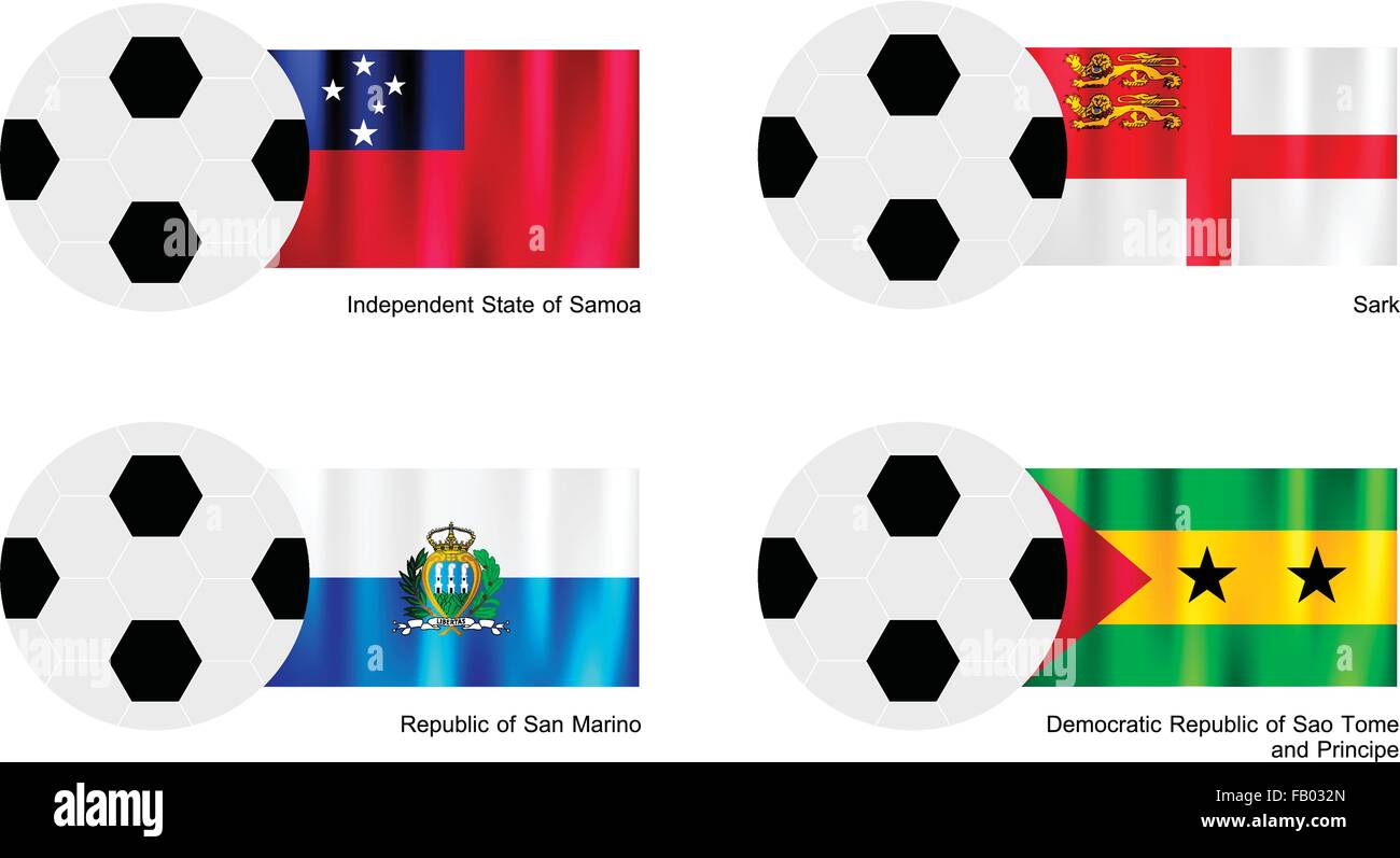 An Illustration of Soccer Balls or Footballs with Flags of Samoa, Sark ...