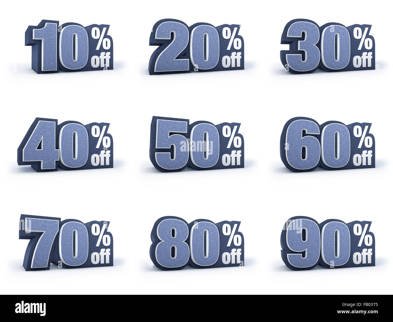 Discount price signs in blueish denim look, isolated on white ...