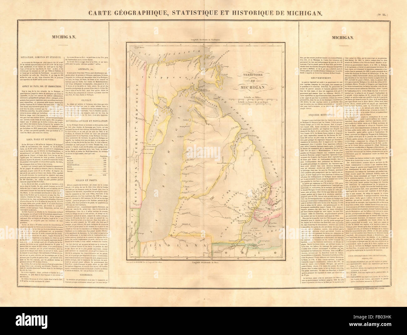 Michigan Territory. Antique map prior to statehood. Indian frontier ...