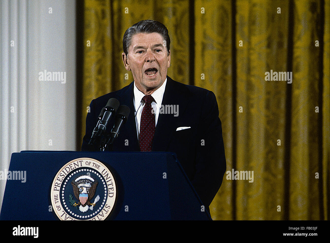 Washington, DC.,USA, 1984 President Ronald Reagan answers reporters ...