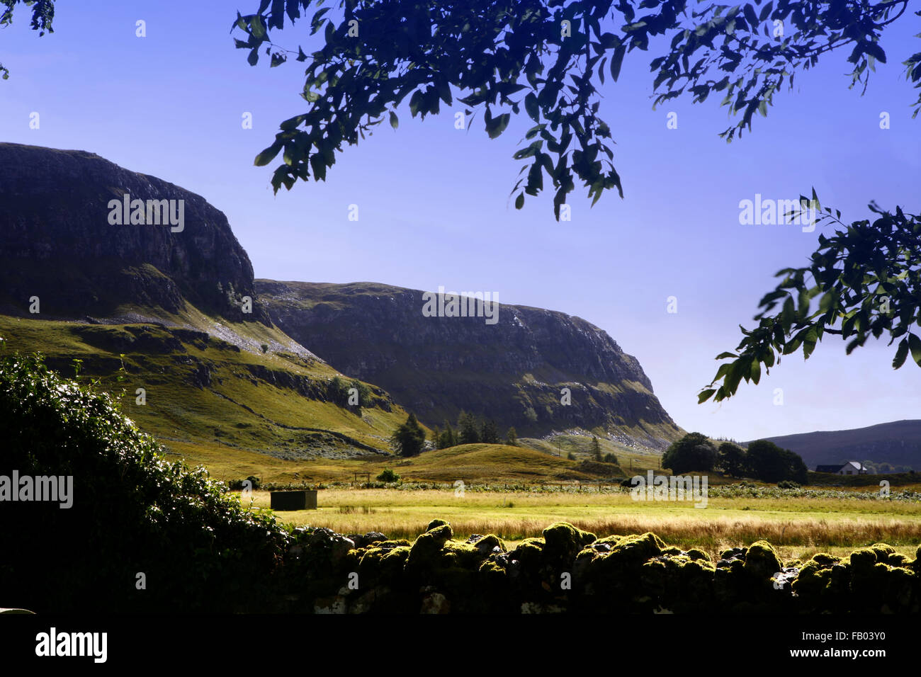 Framed mountain Cliffs near Loch Assynt .- Scotland, Sutherland Stock ...