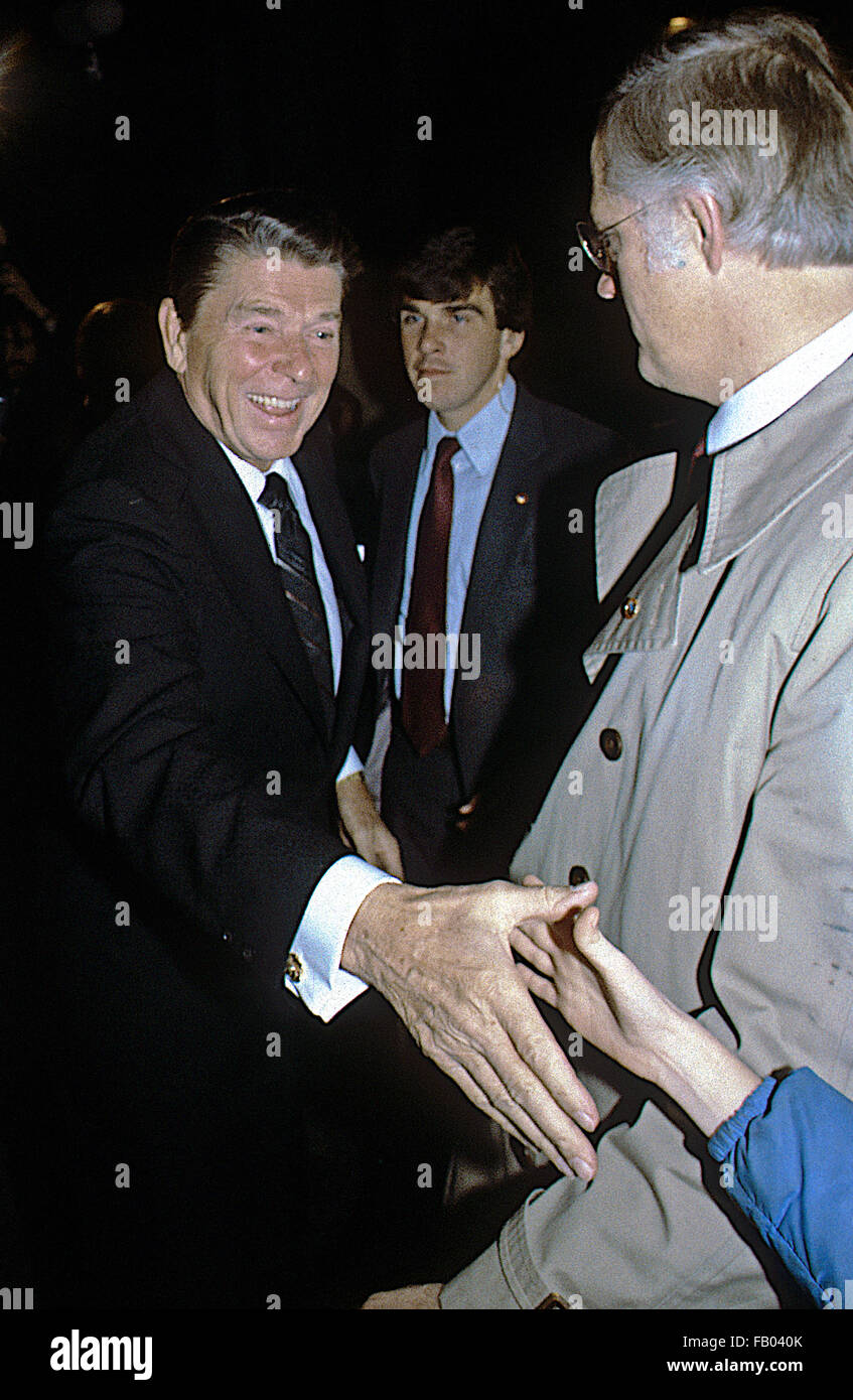 Washington, DC.,USA, 1981 President Ronald Reagan under the watchful ...