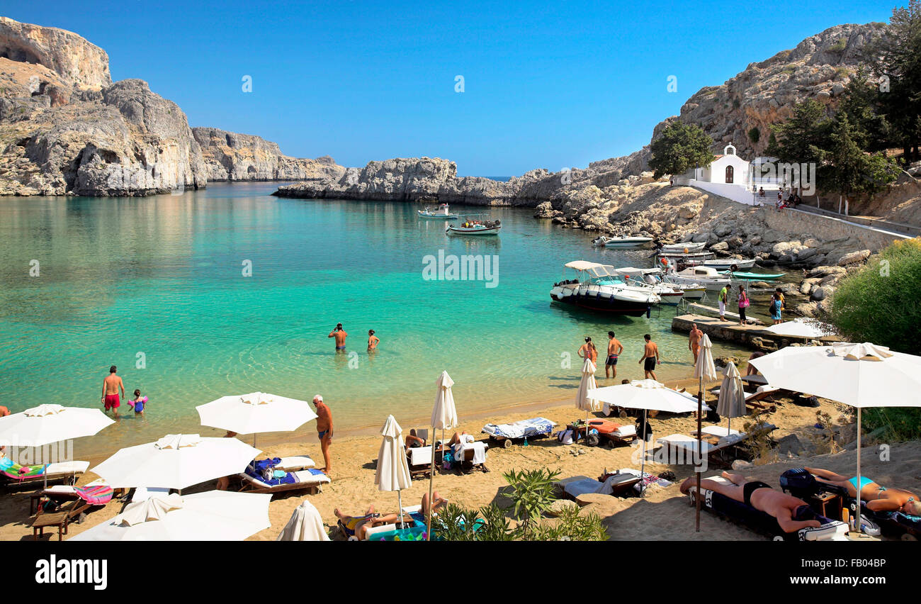 The Harbour of the Apostle Paulus near Lindos (St. Paul's Bay), Rhodes ...