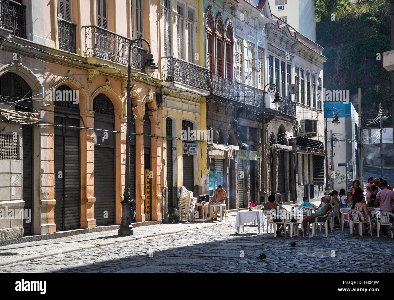 People relaxing in downtown Rio on Sunday, Largo de Santa Rita, Rio de ...