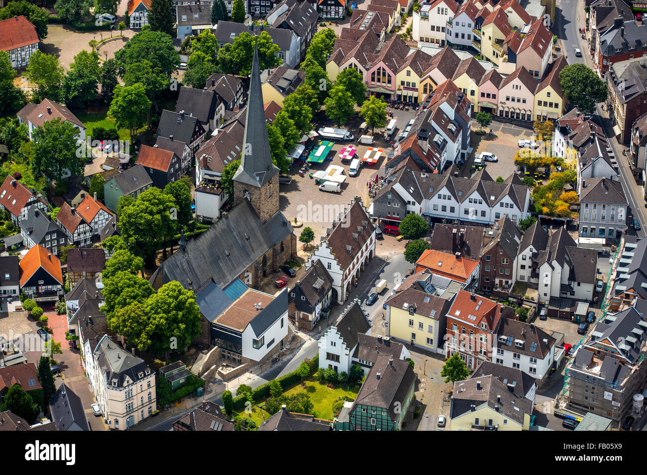 Overlooking the town of schwerte with marketplace and st viktor church ...