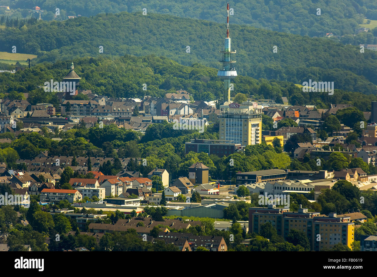Fernblick on Velbert from Heiligenhaus seen with TV Tower and Water ...