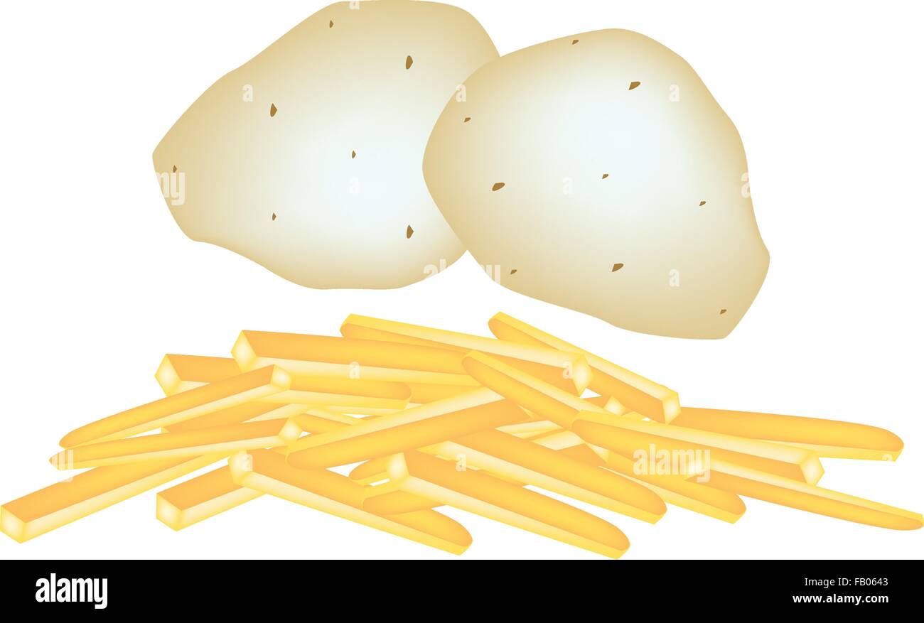 Vegetable, Vector Illustration of Whole and Chopped Potatoes into Chips ...