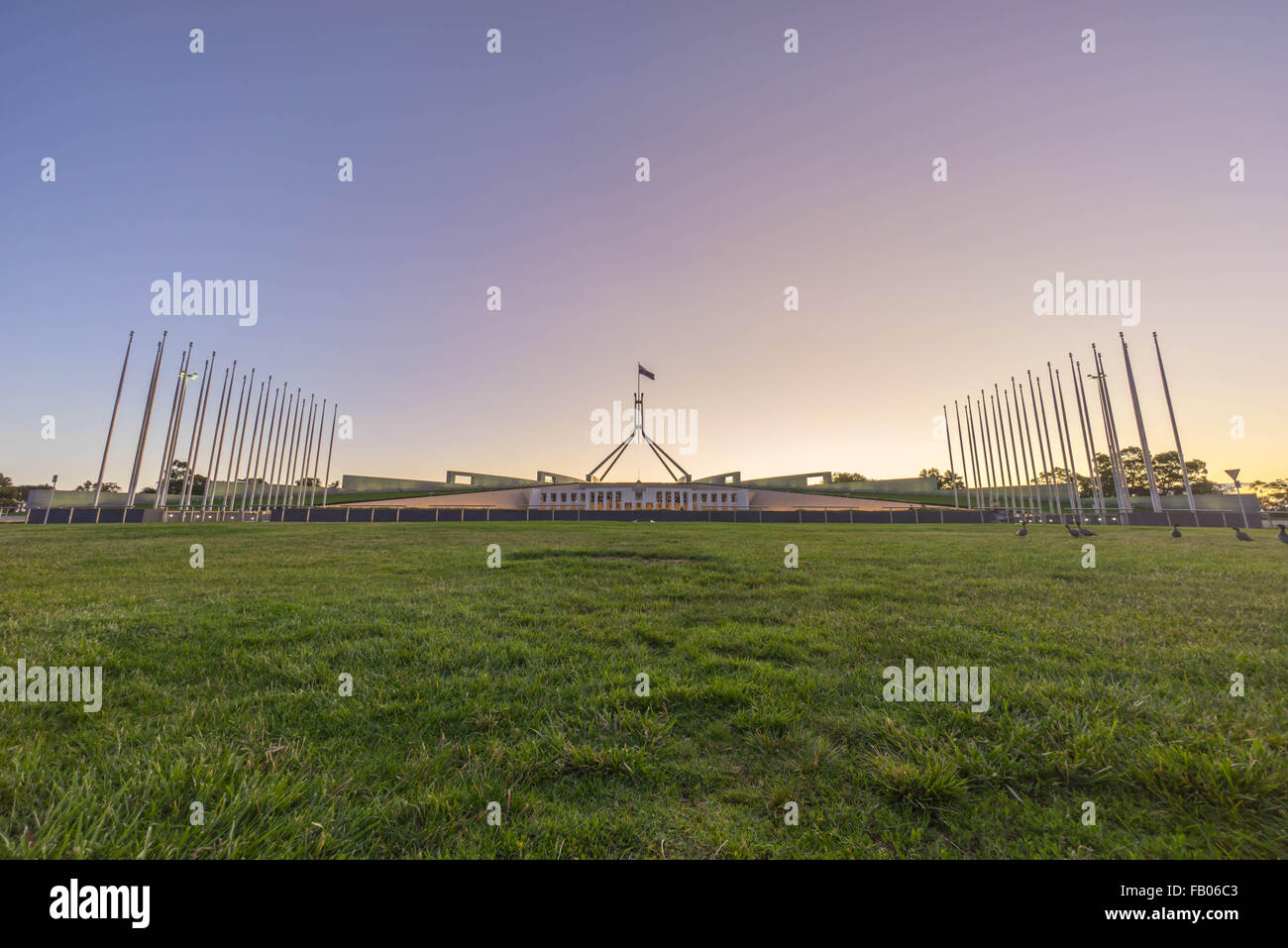 Beautiful scene of sunset at Parliament House Canberra, Australia Stock ...