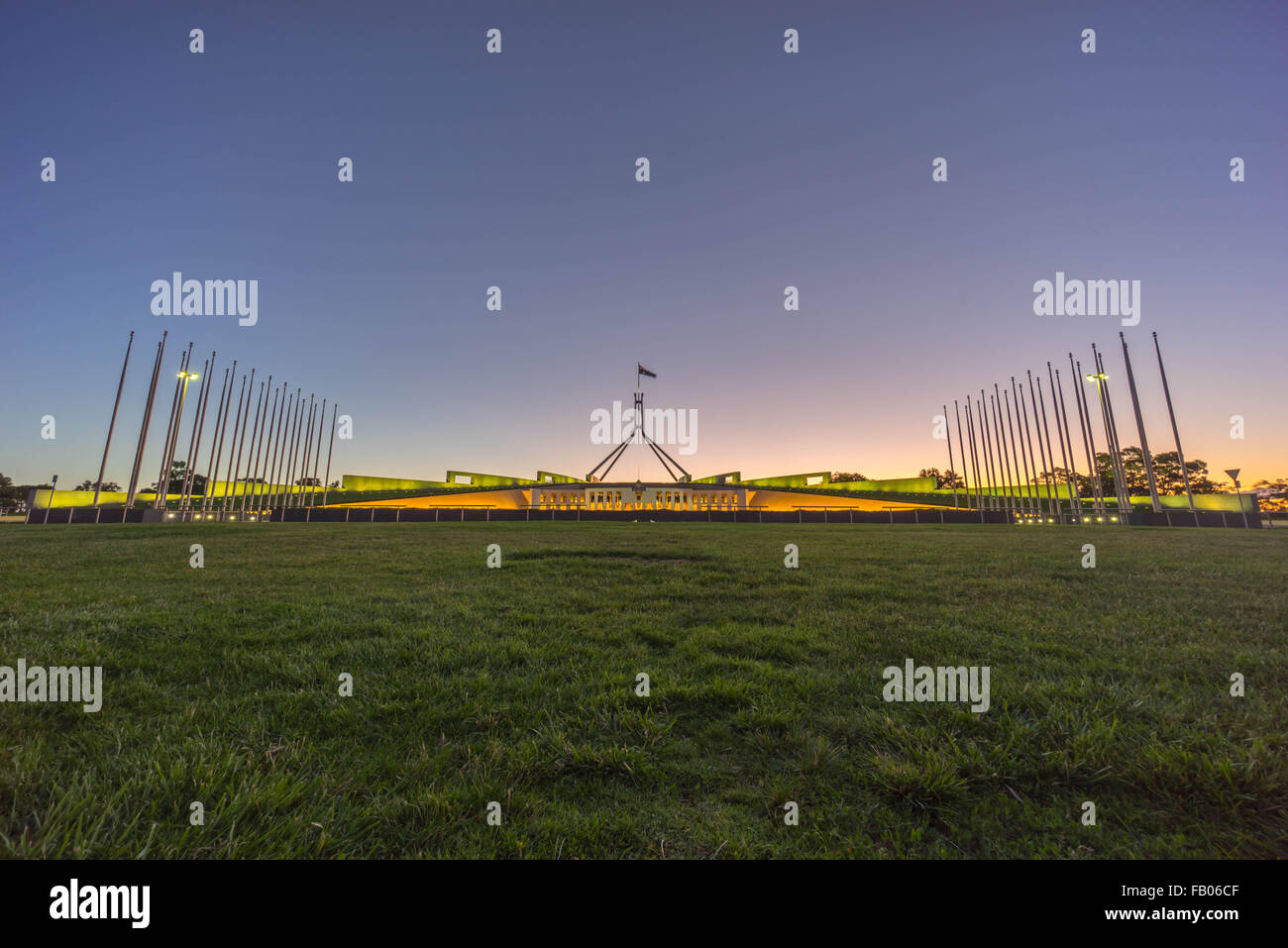 Beautiful scene of sunset at Parliament House Canberra, Australia Stock ...