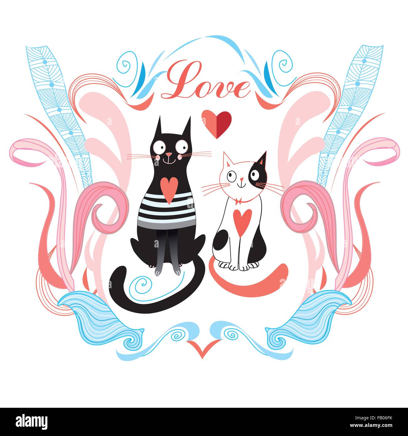 funny love cats and heart on a blue background Stock Vector Image & Art ...