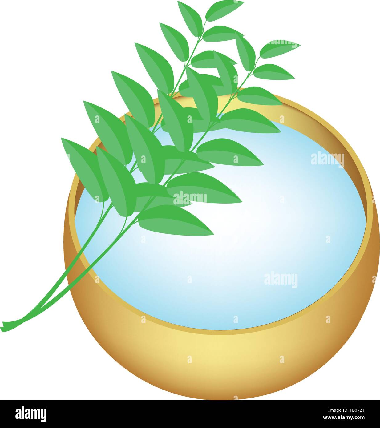 Vector Illustration of A Holy Water in A Golden Bowl with Green Leaves ...