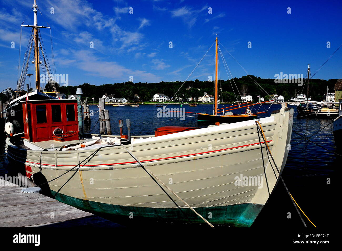 Mystic, Connecticut : Gerda III fishing boat moored at a pier at Mystic ...
