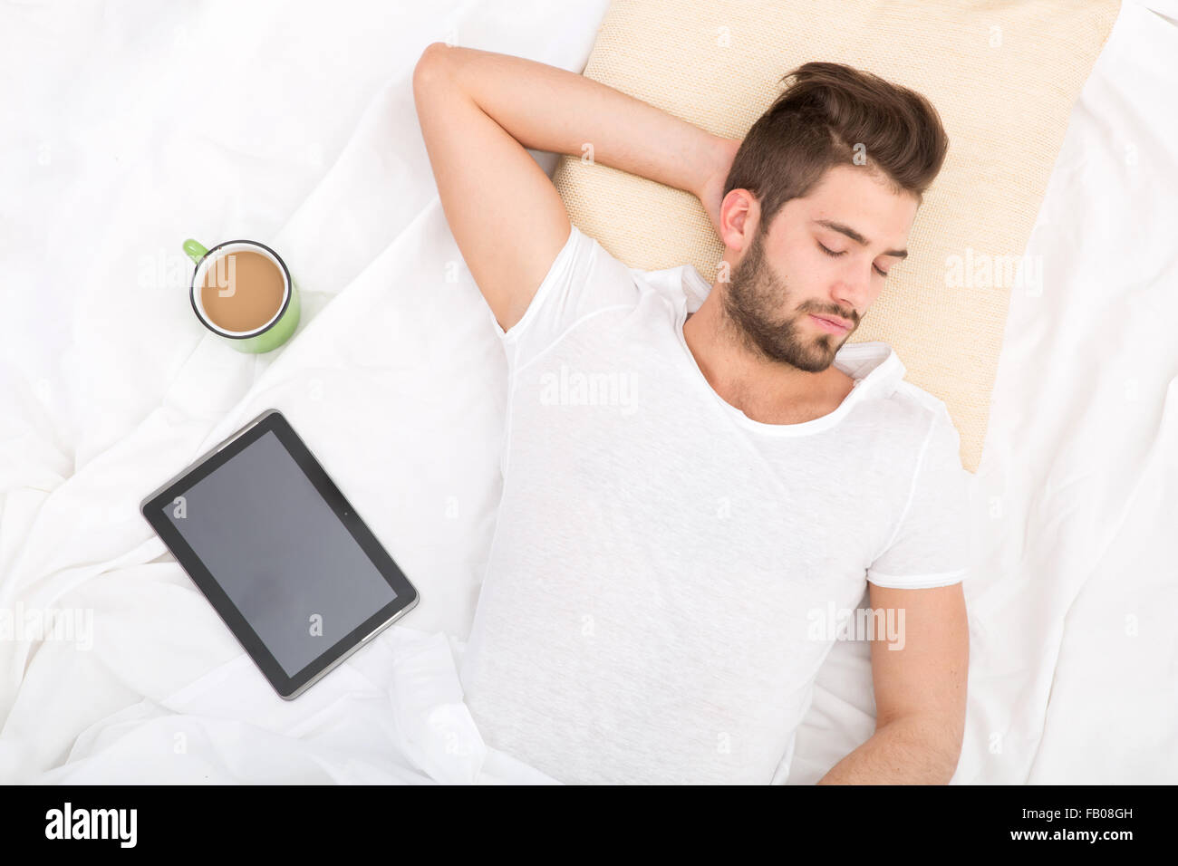 Portrait of a sleeping man from above with coffee Stock Photo - Alamy