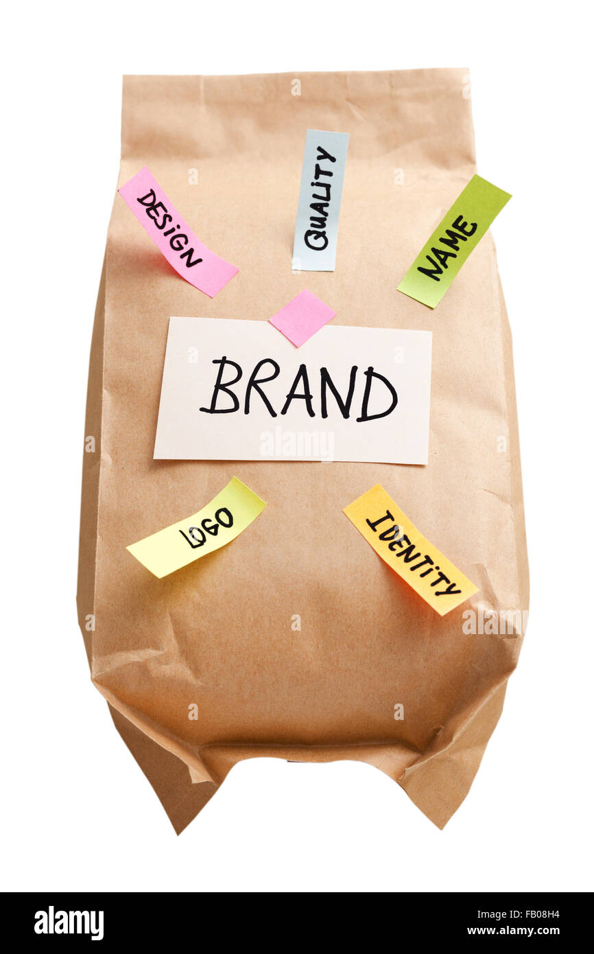 Paper bag with branding marketing concept isolated on white background ...