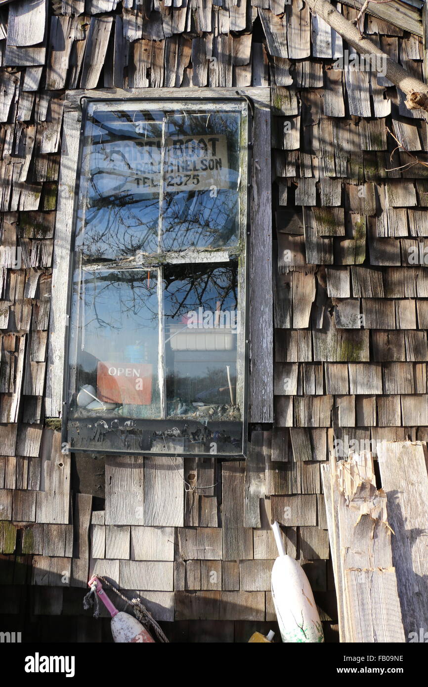 Rockport Massachusetts harbor fishing shack with weatherbeaten shingles ...