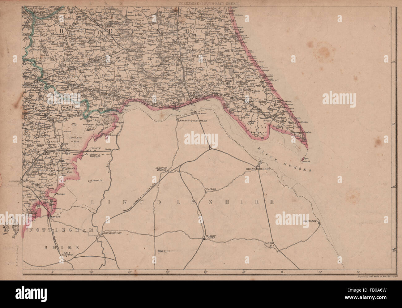 YORKSHIRE SOUTH EAST. Humber estuary. Hull York Grimsby. WELLER, 1862 ...