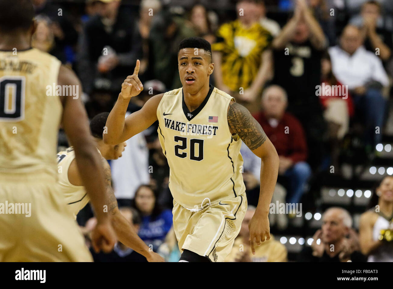 Winston-Salem, NC, USA. 6th Jan, 2016. John Collins (20) of the Wake ...