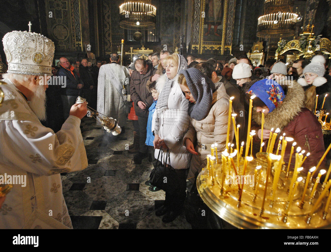 Kiev, Ukraine. 06th Jan, 2016. Ukrainian believers attend the Orthodox ...