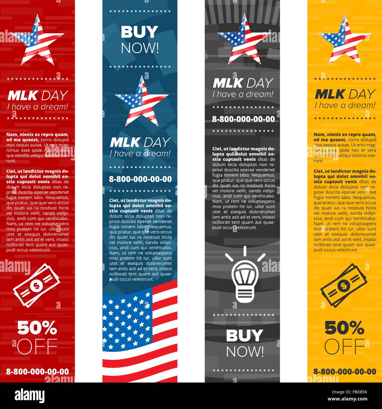 Martin Luther King vertical banner set with sample text and usa flag ...