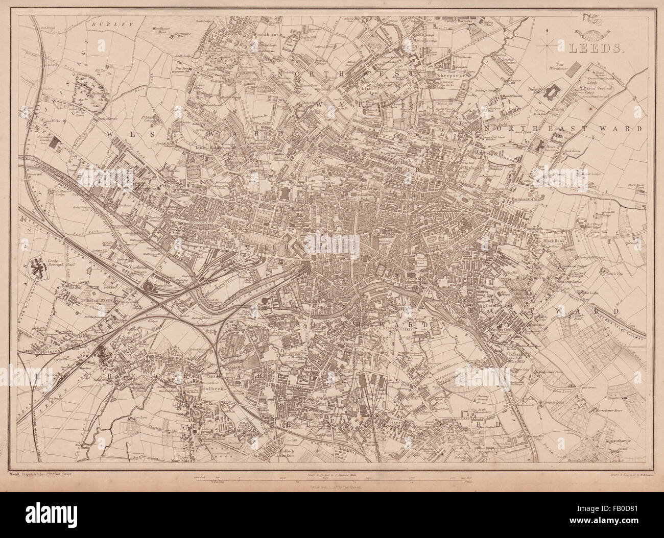 LEEDS. Large town/city plan by BR DAVIES for the Dispatch Atlas, 1862 ...