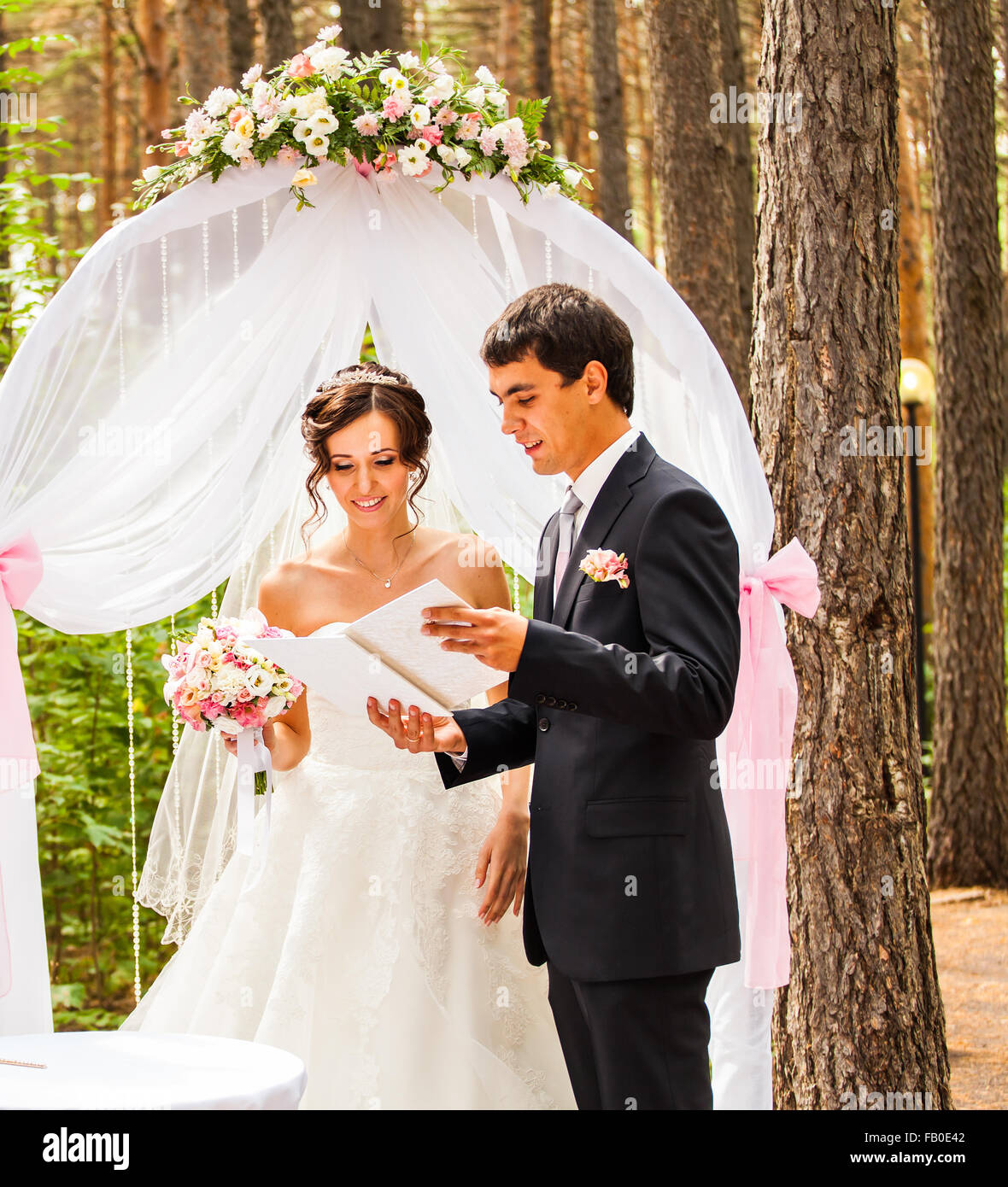 Couple Getting Married at an Outdoor Wedding Ceremony Stock Photo - Alamy