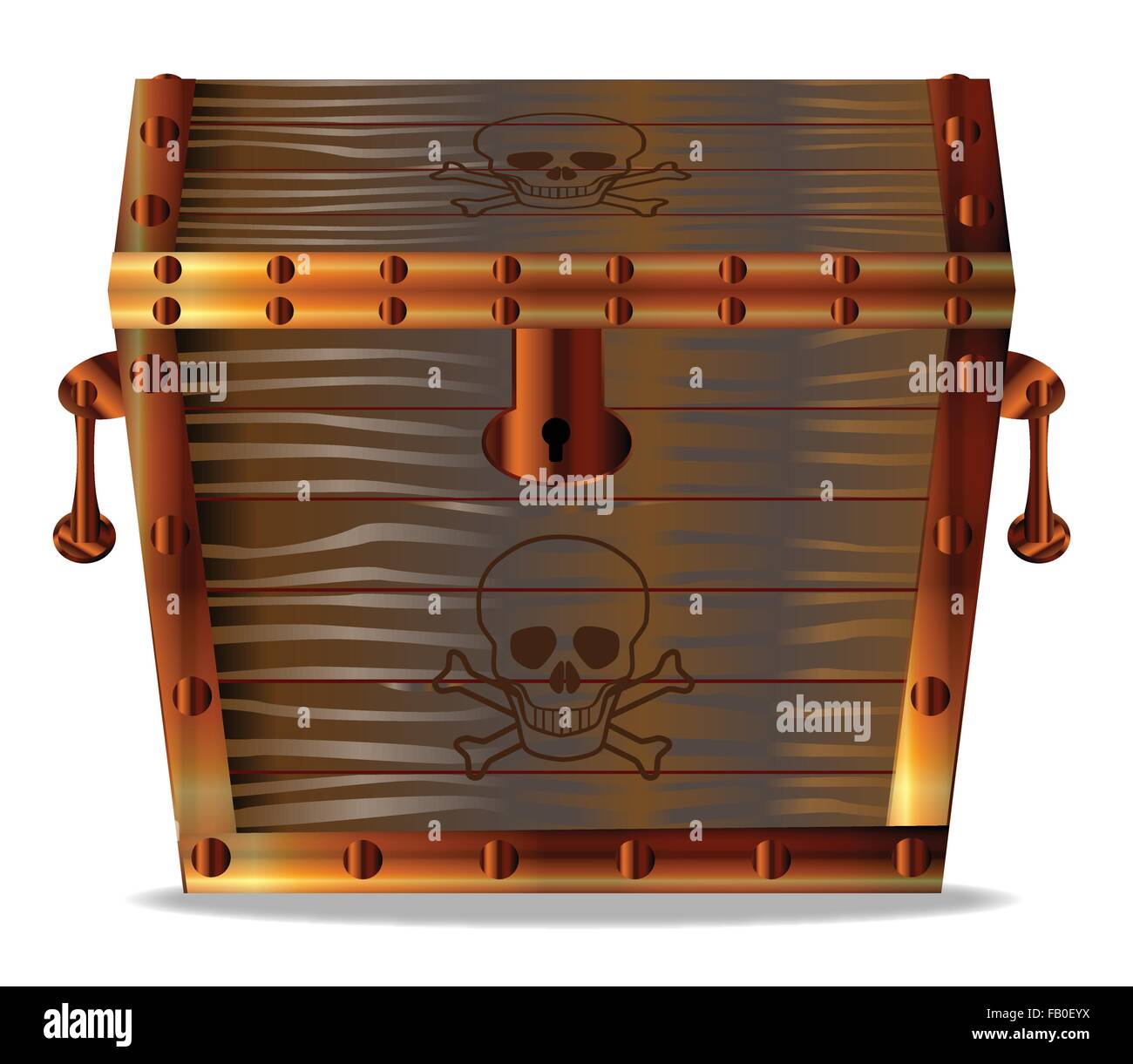 A closed wooden pirates treasure chest isolated over a white background ...