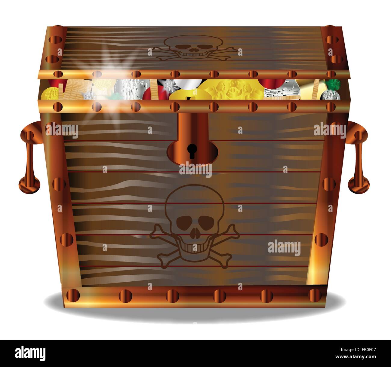 A full wooden pirates treasure chest isolated over a white background ...