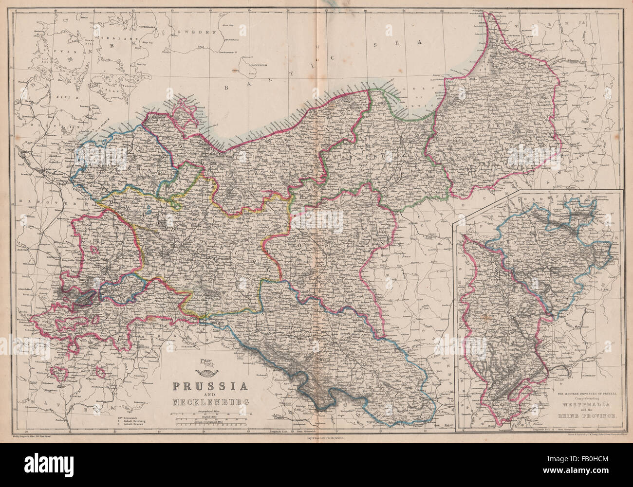 PRUSSIA & MECKLENBURG. Railways. JW LOWRY for the Dispatch atlas, 1862 ...