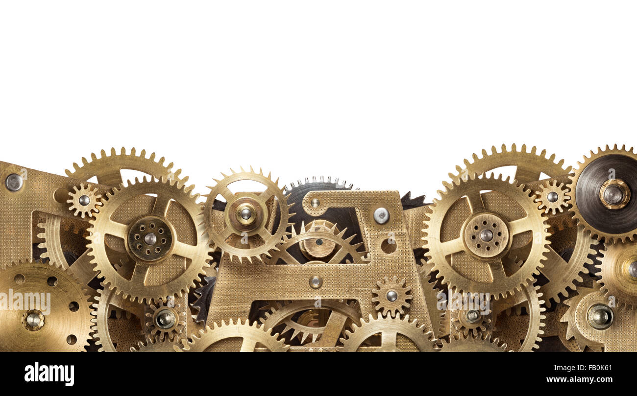 Mechanical collage made of clockwork gears on white background Stock ...