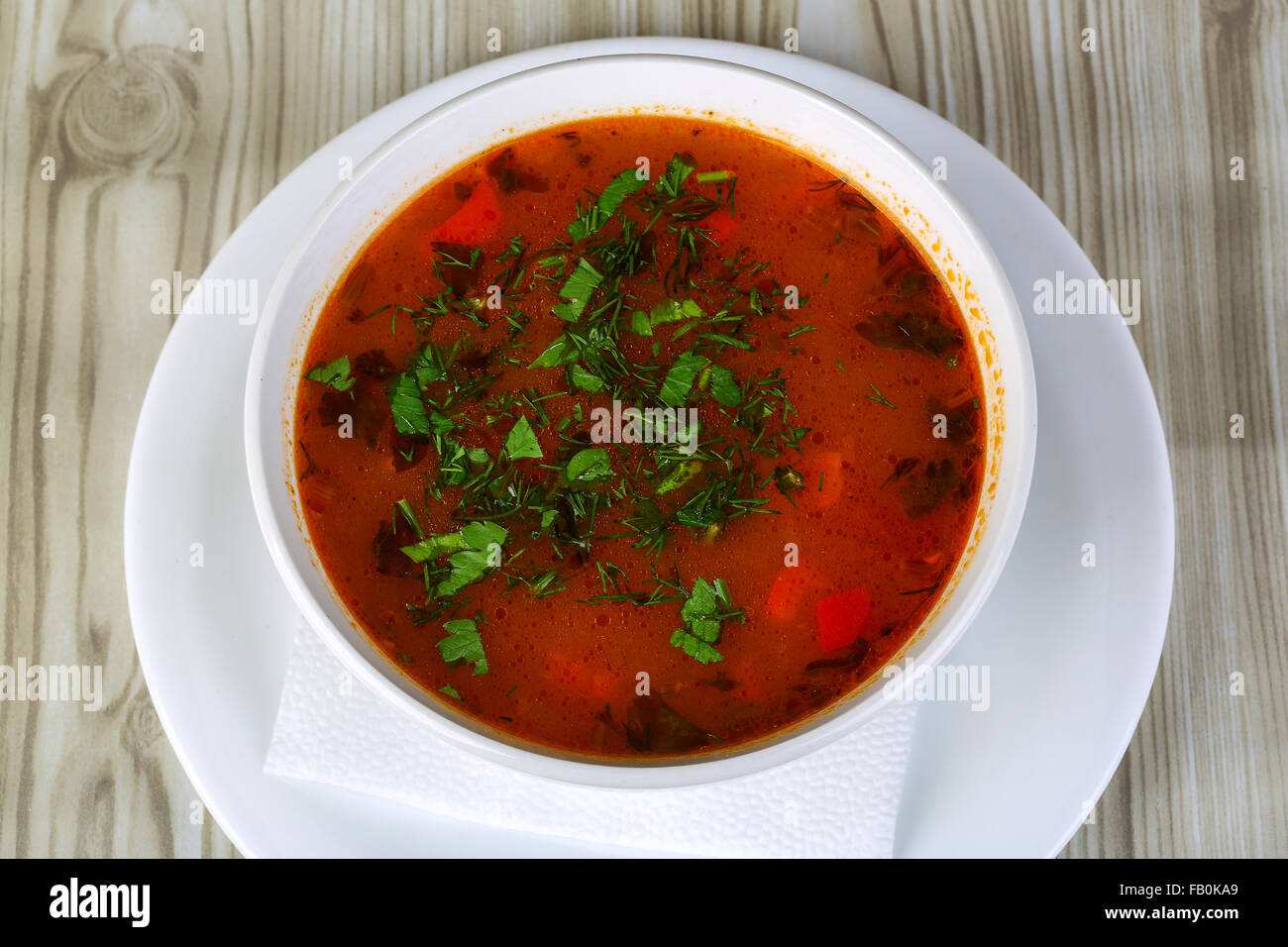 Russian traditional cabbage soup - Borscht with herbs and meat Stock ...