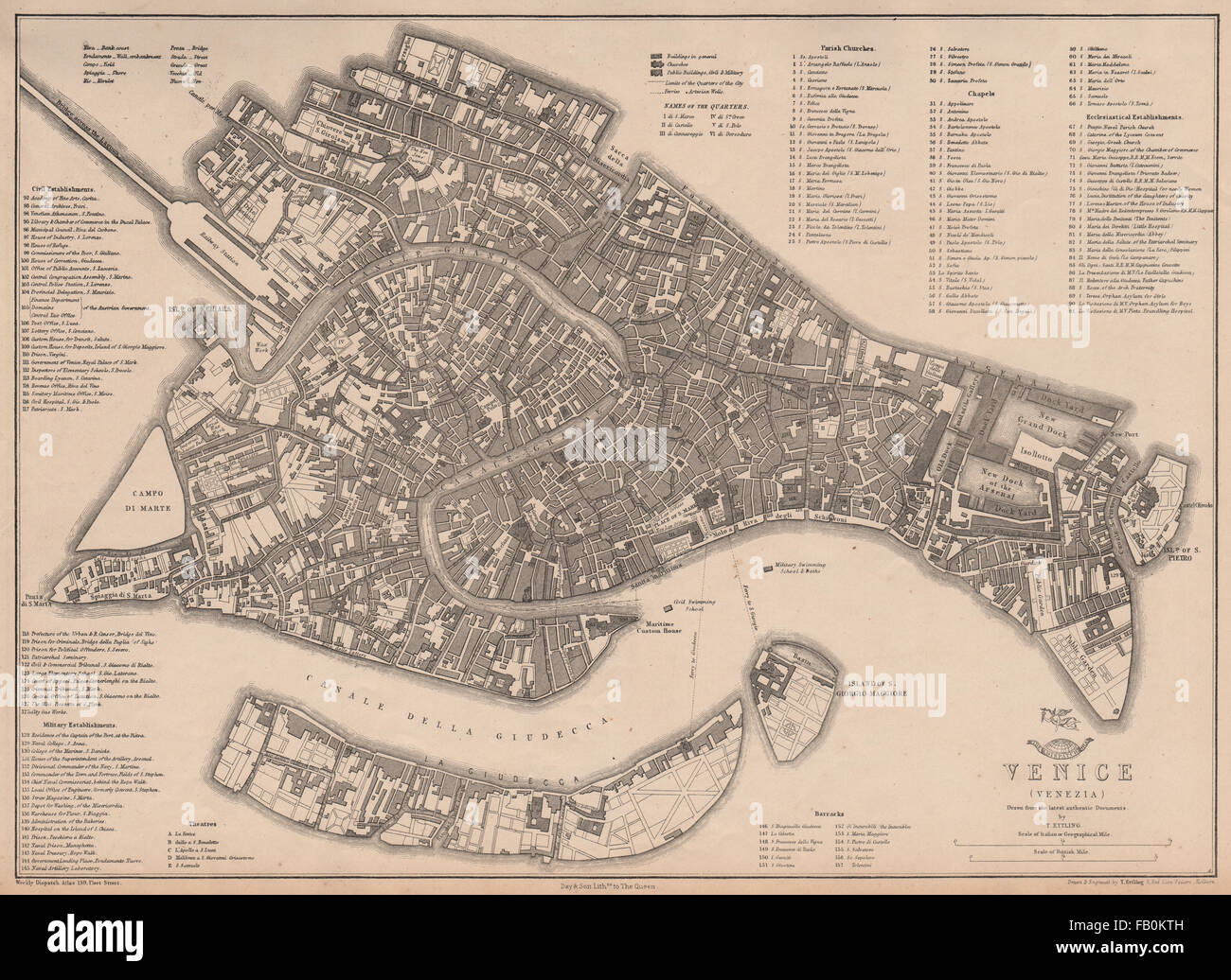 VENICE VENEZIA. Large town/city plan by T. ETTLING. Dispatch Atlas, 1862 map Stock Photo - Alamy