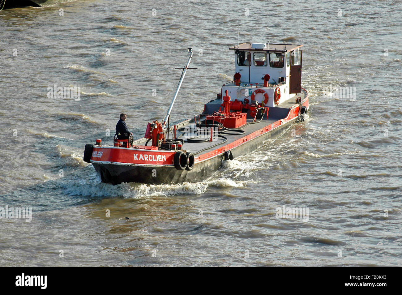 London, UK, 20 October 2015, Karolien fuel barge on the Thames. The ...