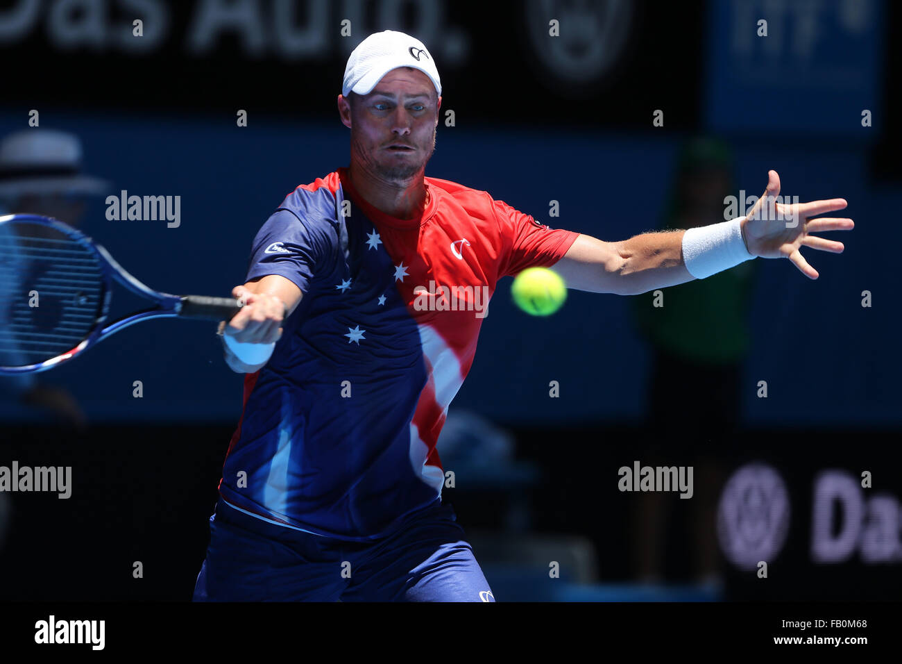 Perth, Australia. 7th Jan, 2016. Leyton Hewitt of team Australia hits a ...