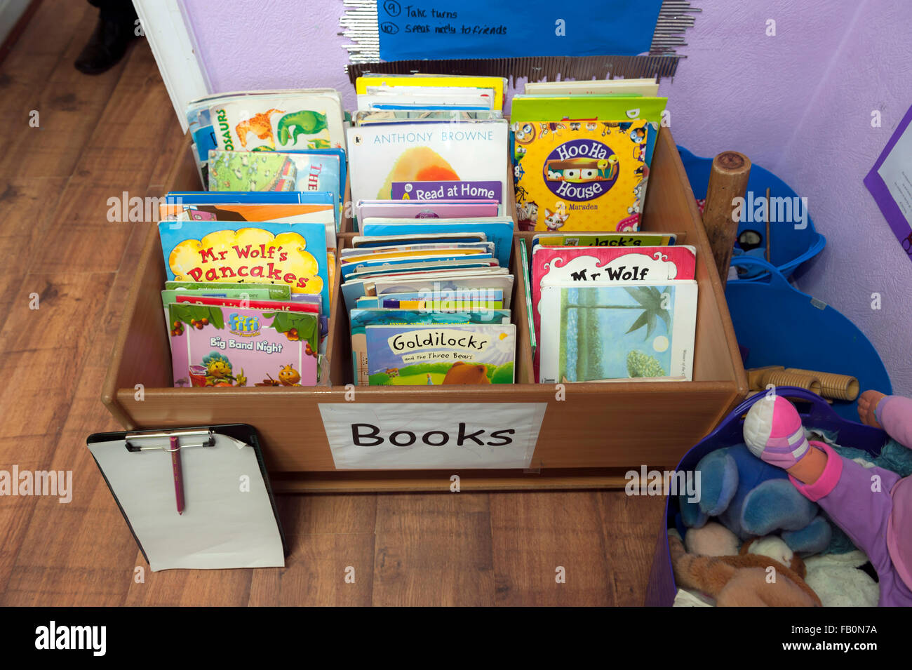 Children's books at the nursery Stock Photo - Alamy