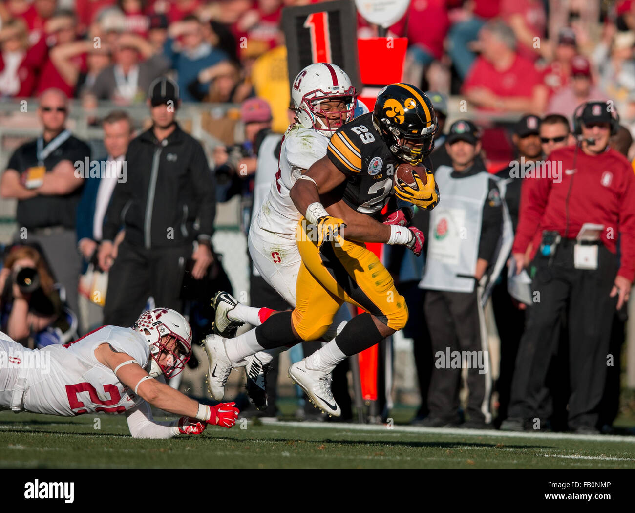 Pasadena, CA. 1st Jan, 2016. Iowa Hawkeyes running back (29) Leshun ...